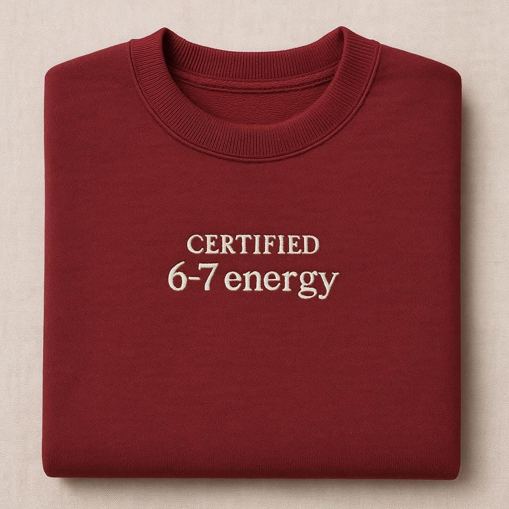 Certified 6-7 Energy Embroidered Sweatshirt, Funny Quote Crewneck ...