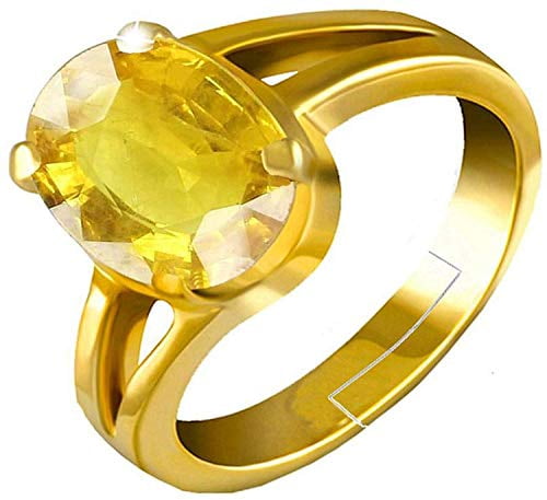 Certified 7.25 Carat Deluxe Quality Natural Yellow Sapphire Panchdhatu Gold Plated Adjustable ...