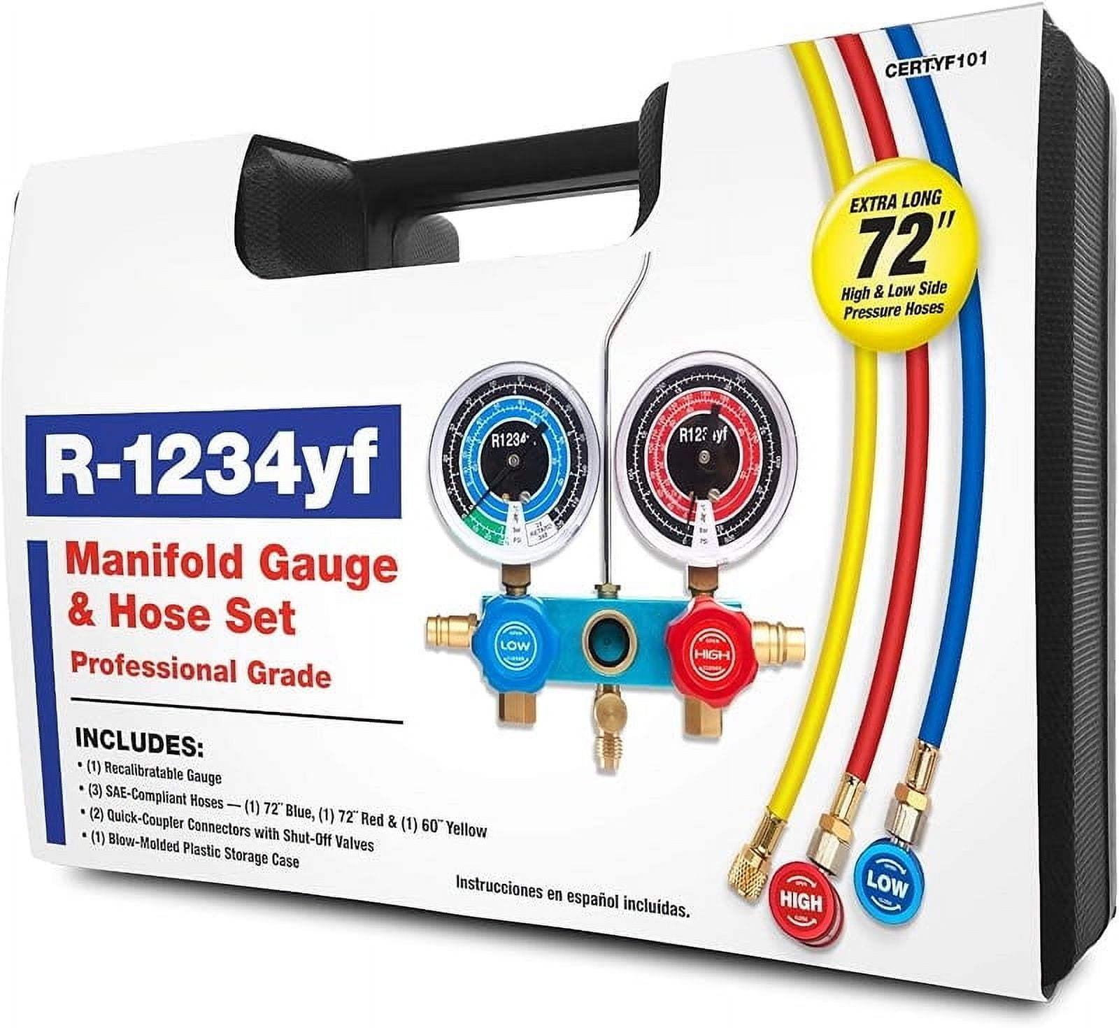 Certified AC Pro Car Air Conditioner R1234YF Refrigerant Gauge and Hose ...