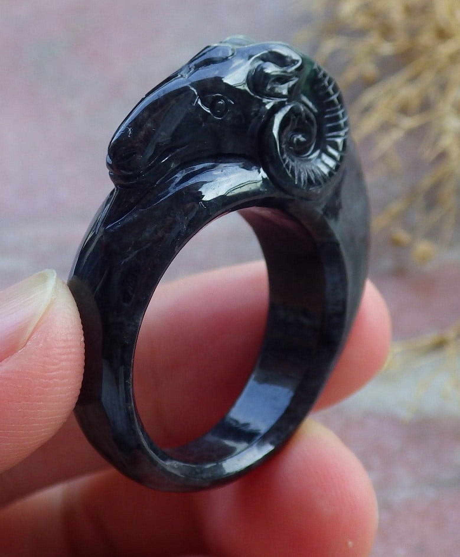 Certified Black Burma Natural A JADE Jadeite Sheep RING USA. 11.5 RING ...