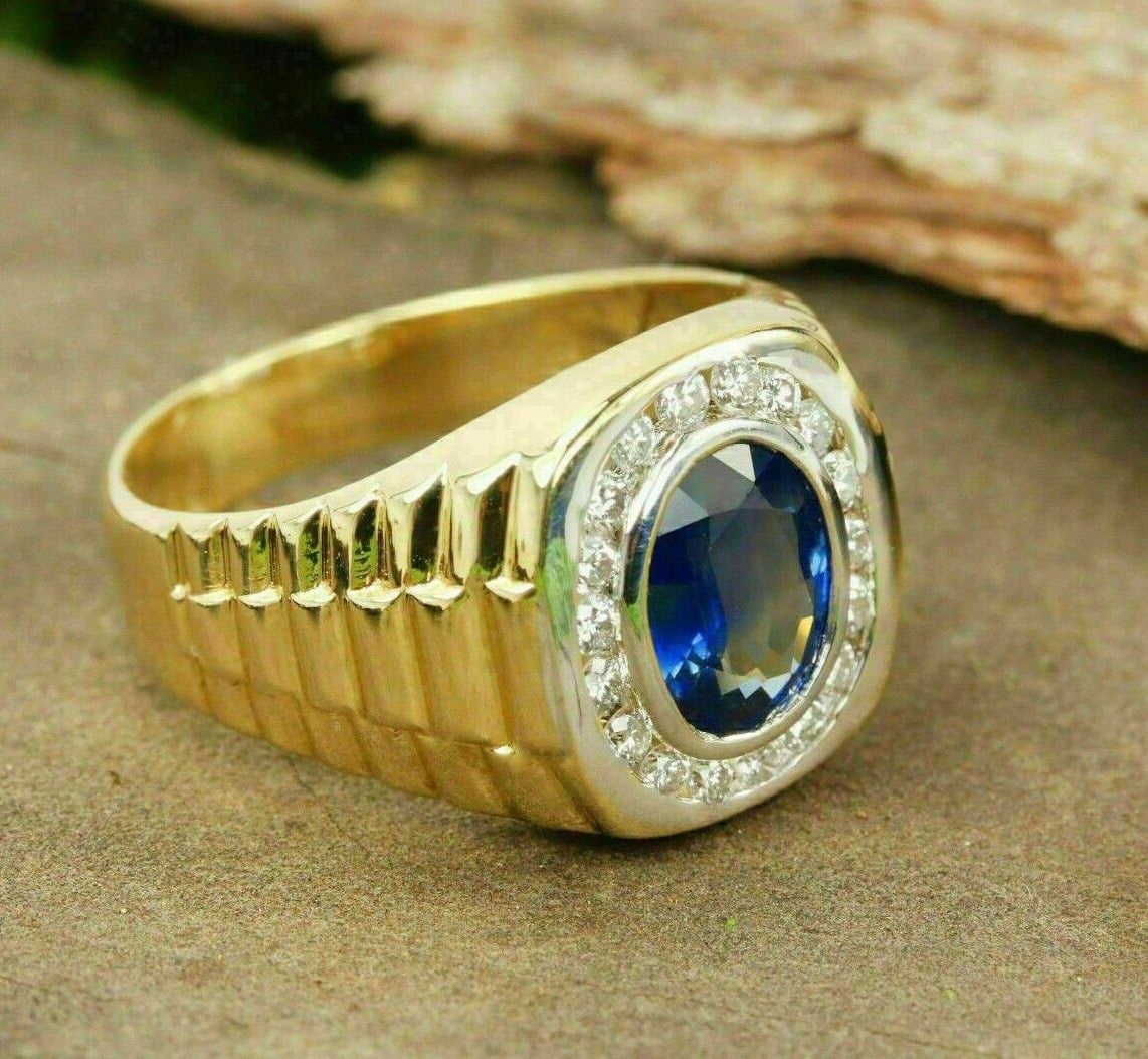 Certified Blue Sapphire / Neelam Gemstone Ring For Men's 925 Sterling ...
