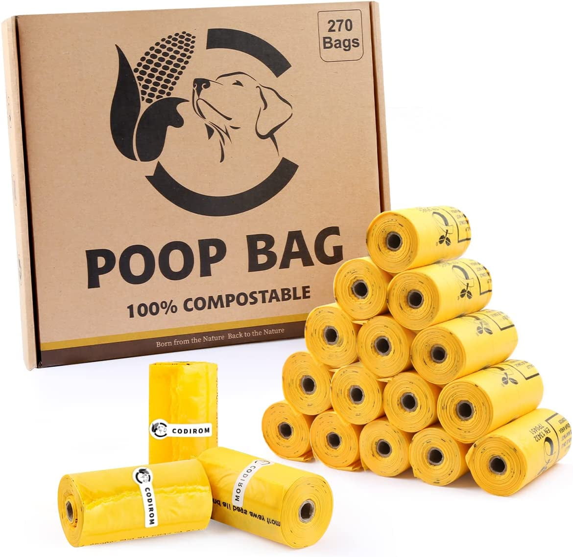 Certified Compostable Dog Poop Bags, 270 Count Landfill Friendly and Leakproof Waste Bags, Easy ...