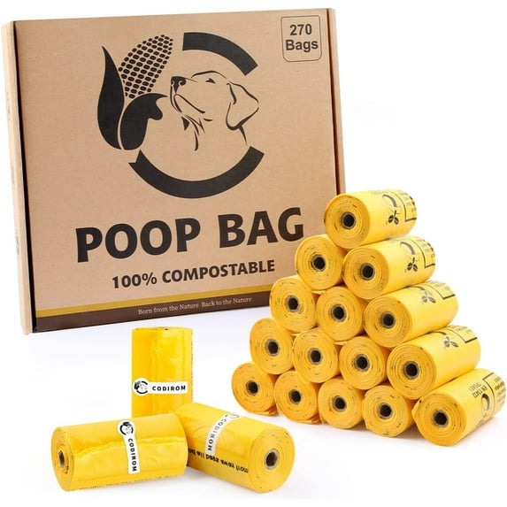 Certified Compostable Dog Poop Bags, 270 Count Landfill Friendly and ...