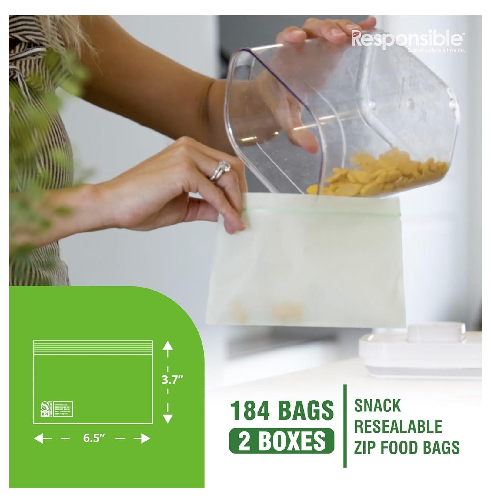 Certified Compostable SNACK Resealable Zip Bag, Extra Strength Food ...