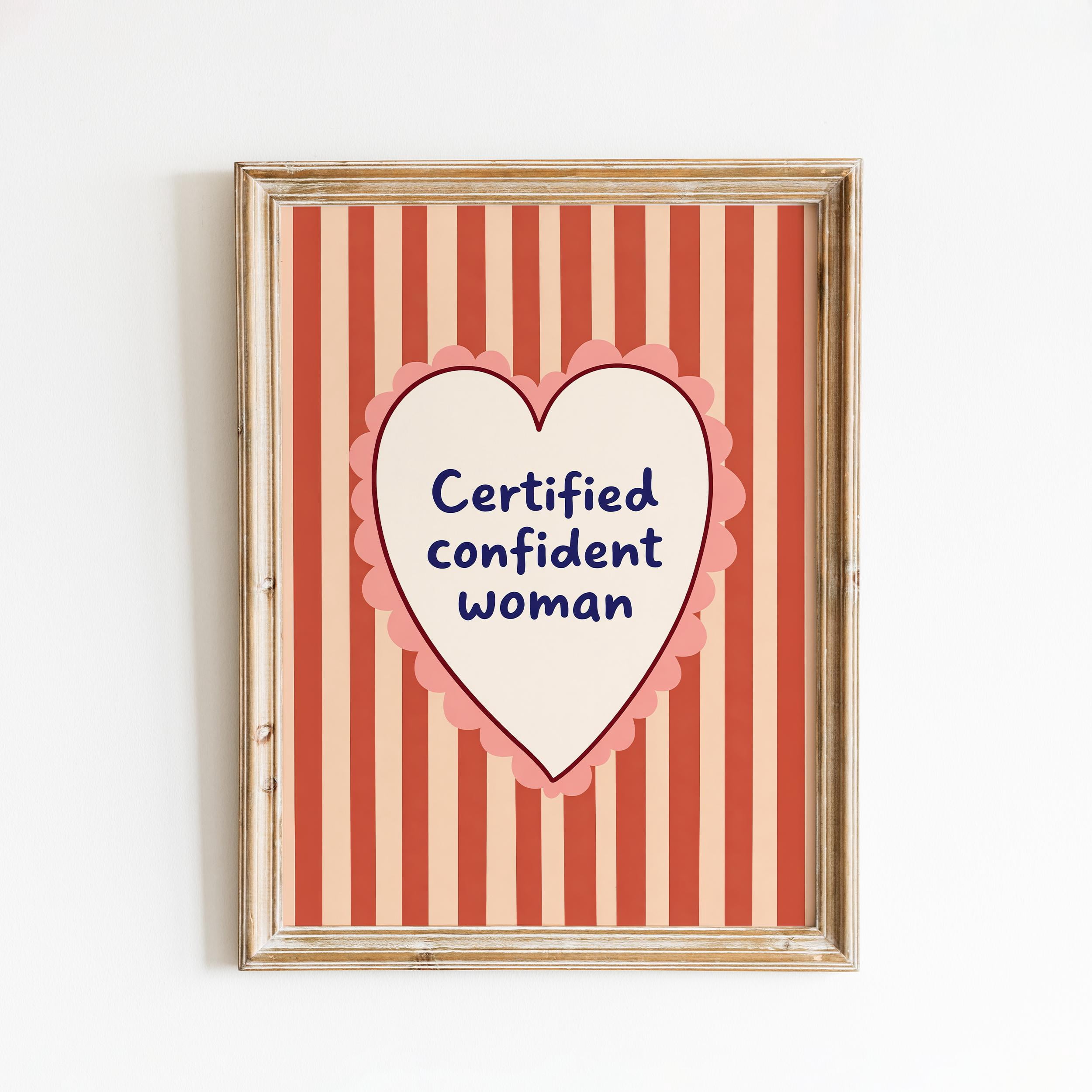 Certified Confident Woman Feminine Quote Wall Art Red Striped Girly ...