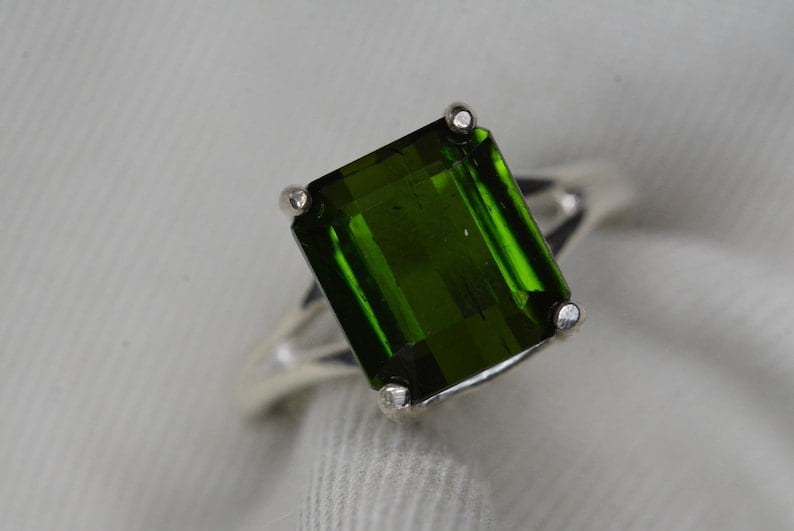 Certified Dark Green Tourmaline Ring 5.00 Carat Sterling Silver ...