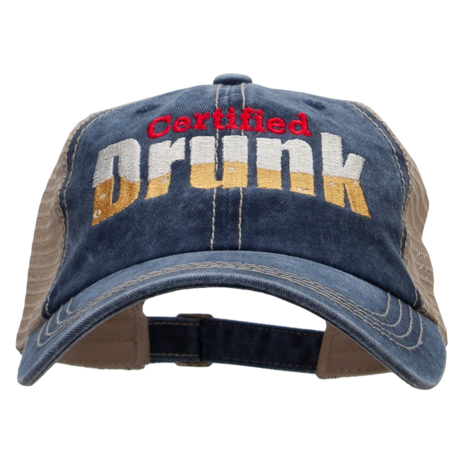 Certified Drunk Embroidered Pigment Dyed Mesh Cap - Navy Khaki OSFM ...