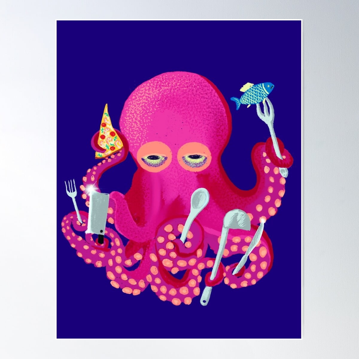 Certified Foodie, Funny Octopus With Pizza And Cutlery Poster Wall Art ...