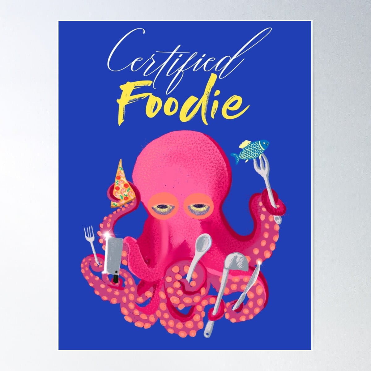 Certified Foodie Quote, Funny Octopus With Cutlery, Fish And Shrimp ...