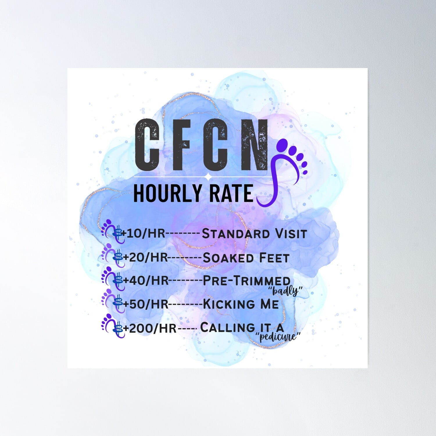 Certified Foot Care Nurse - Hourly Rate Poster Wall Art, Modern Wall ...
