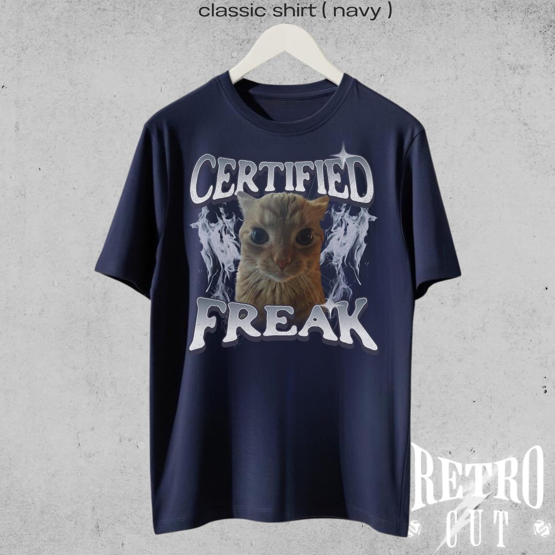 Certified Freak Funny Cat Meme T-Shirt, Vintage Kitty Graphic Tee, Retro Washed Cat Lover Shirt ...