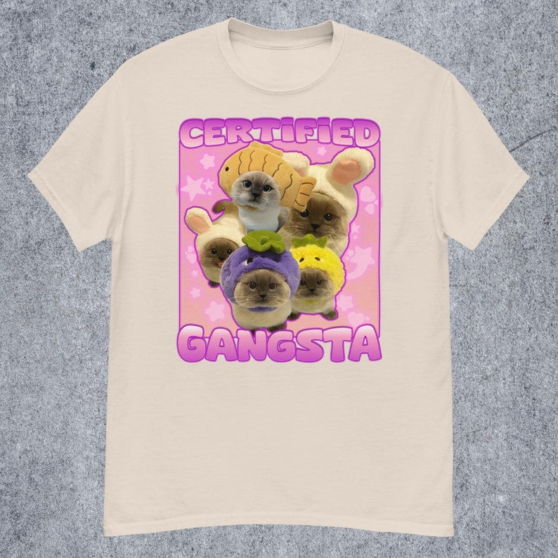Certified Gangsta Funny Cat Meme T-shirt Gift for Her, Goofy Ahh Tee ...