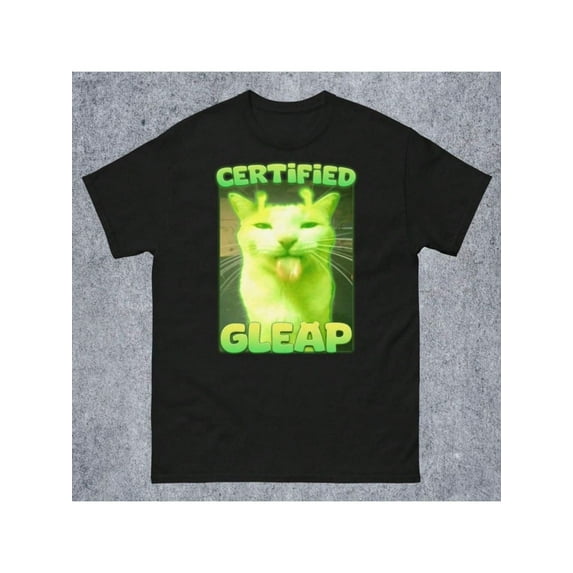 Certified Gleap Green Cat Graphic Tee Unique Neon Cat Illustration for ...