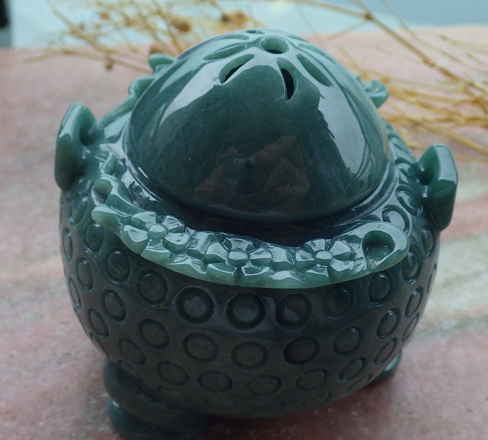 Certified Green A Jade jadeite Display Flower Xiangfen Pot Snuff Bottle ...