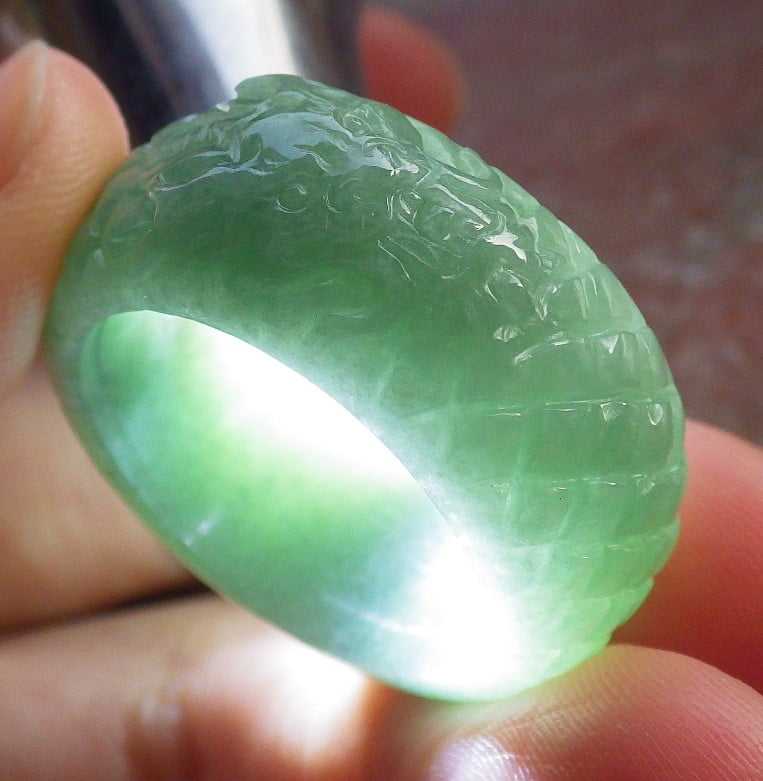 Certified Green Burma 100% Natural A JADE Jadeite Dragon RING USA. 11 ...
