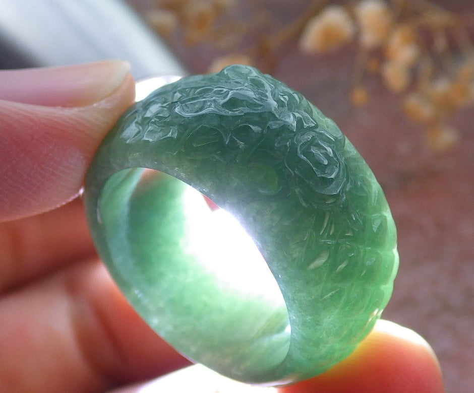 Certified Green Burma 100% Natural A JADE Jadeite Dragon RING USA. 9 ...