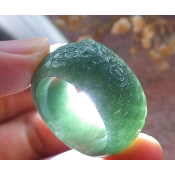 Certified Green Burma 100% Natural A JADE Jadeite Dragon RING USA. 9 ...