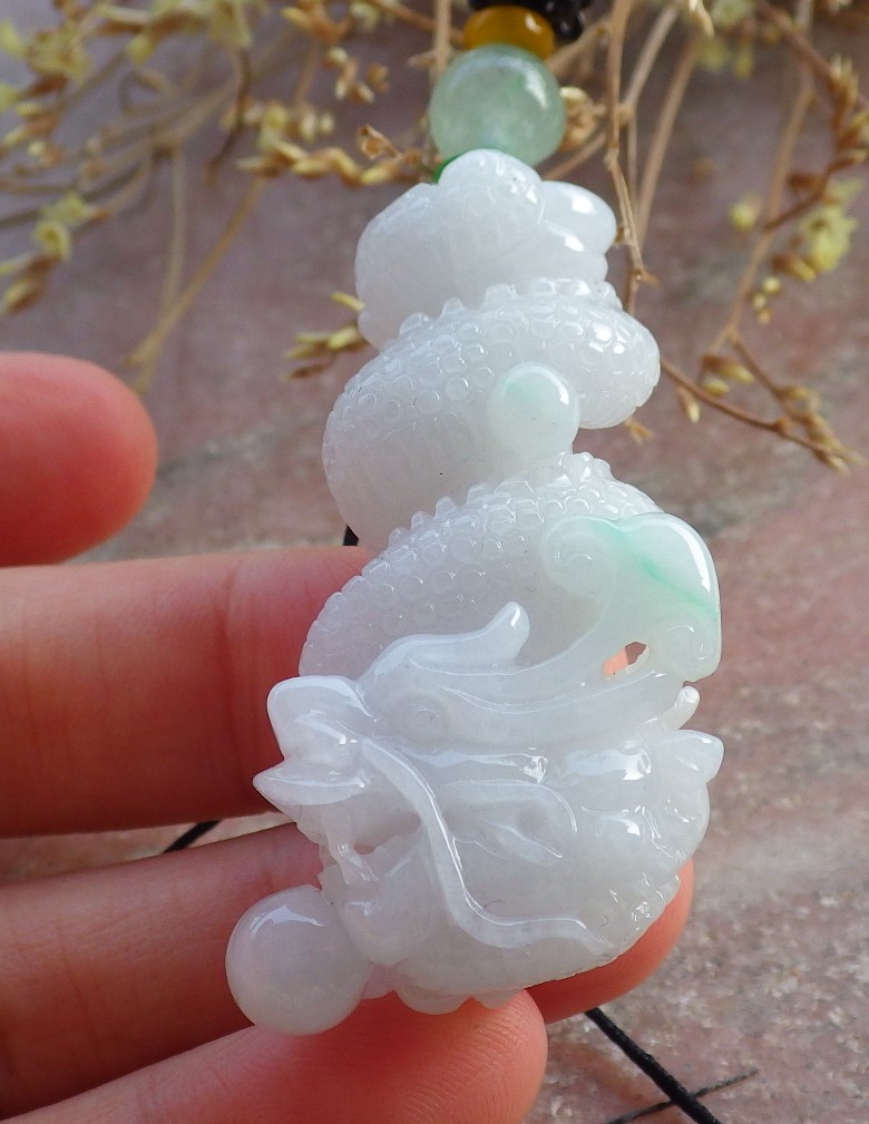 Certified Green Burma Natural A Jade jadeite Pendant Dragon Lotus ...