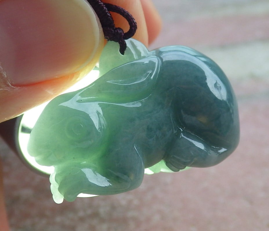 Certified Green Burma Natural A Jade jadeite Pendant Rabbit Necklace ...
