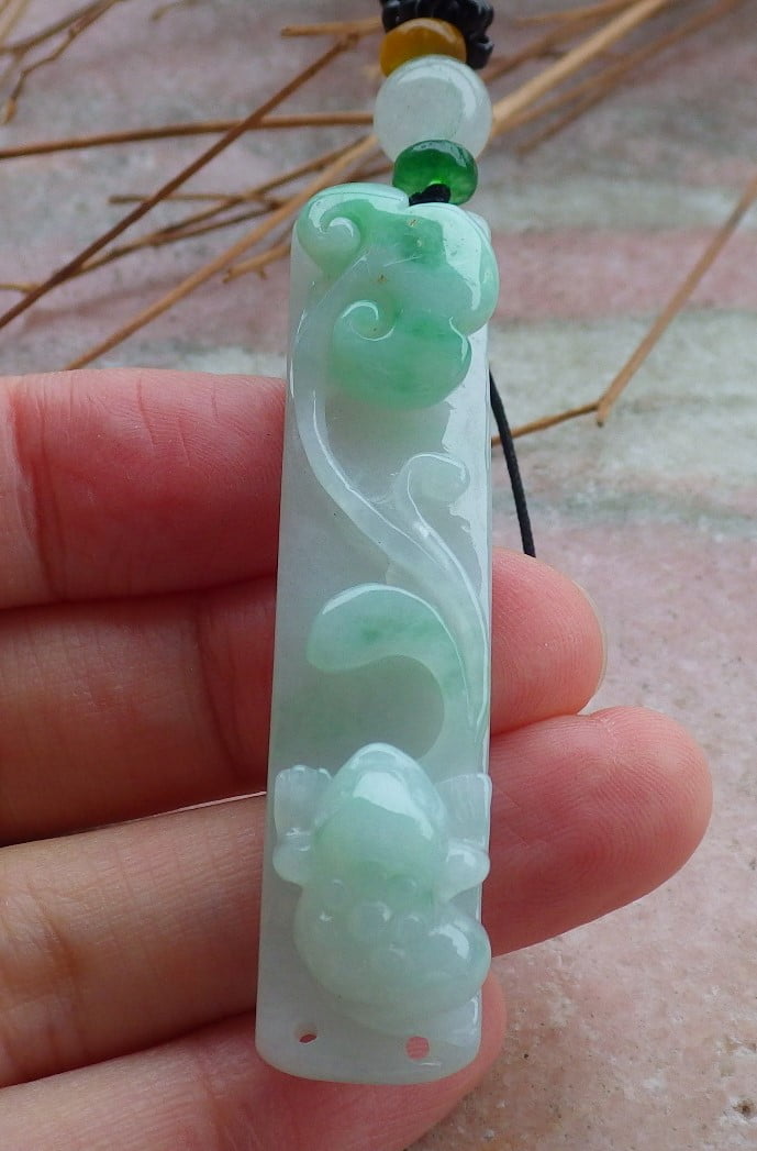 Certified Green Burma Natural A Jade jadeite pendant Frog Toad Lotus ...