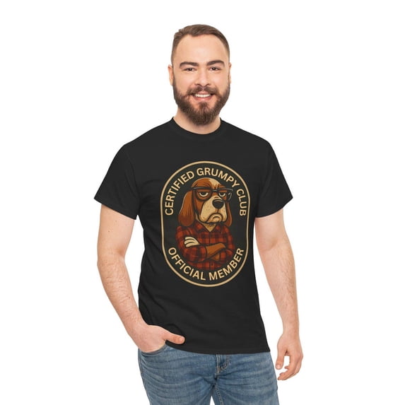 Certified Grumpy Club T-Shirt Funny Grumpy Dog Graphic Tee Humor Shirt ...