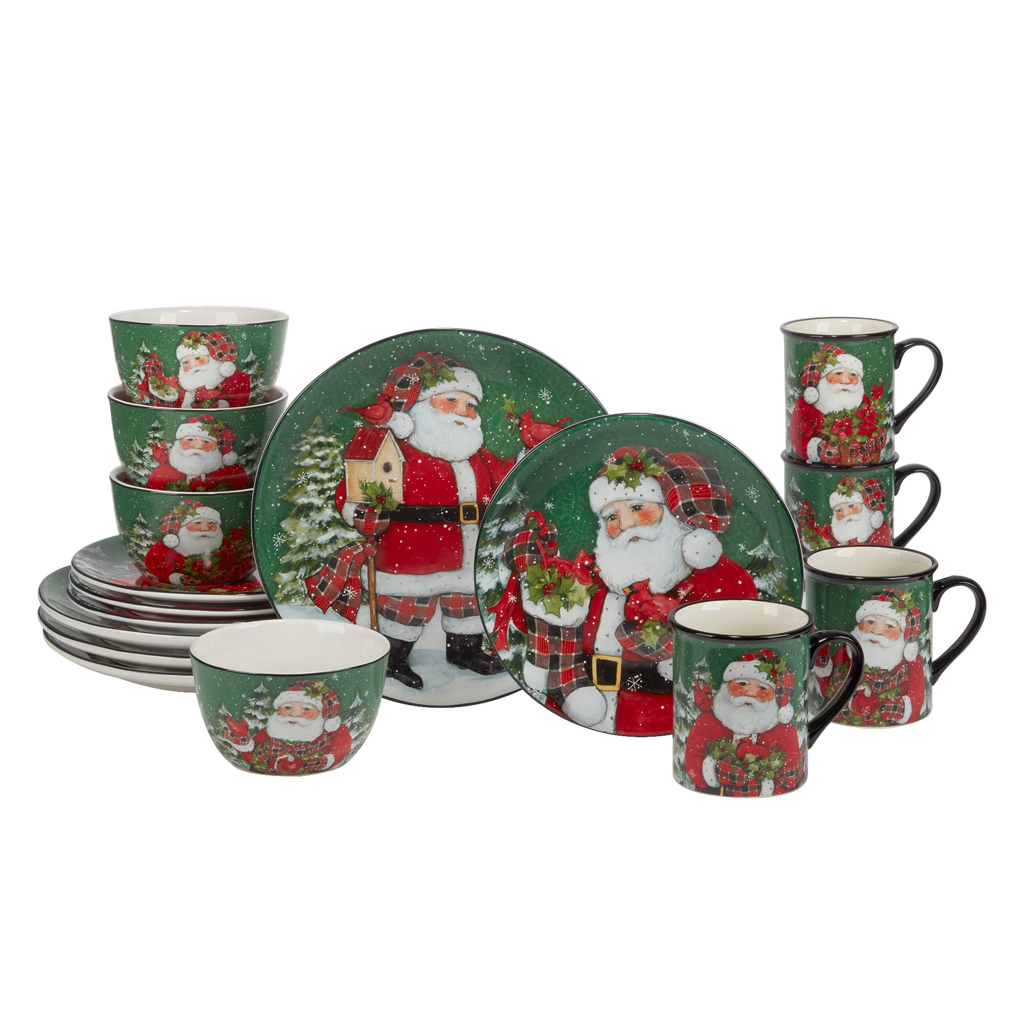 Certified International Christmas Lodge Santa 16 pc Dinnerware Set ...