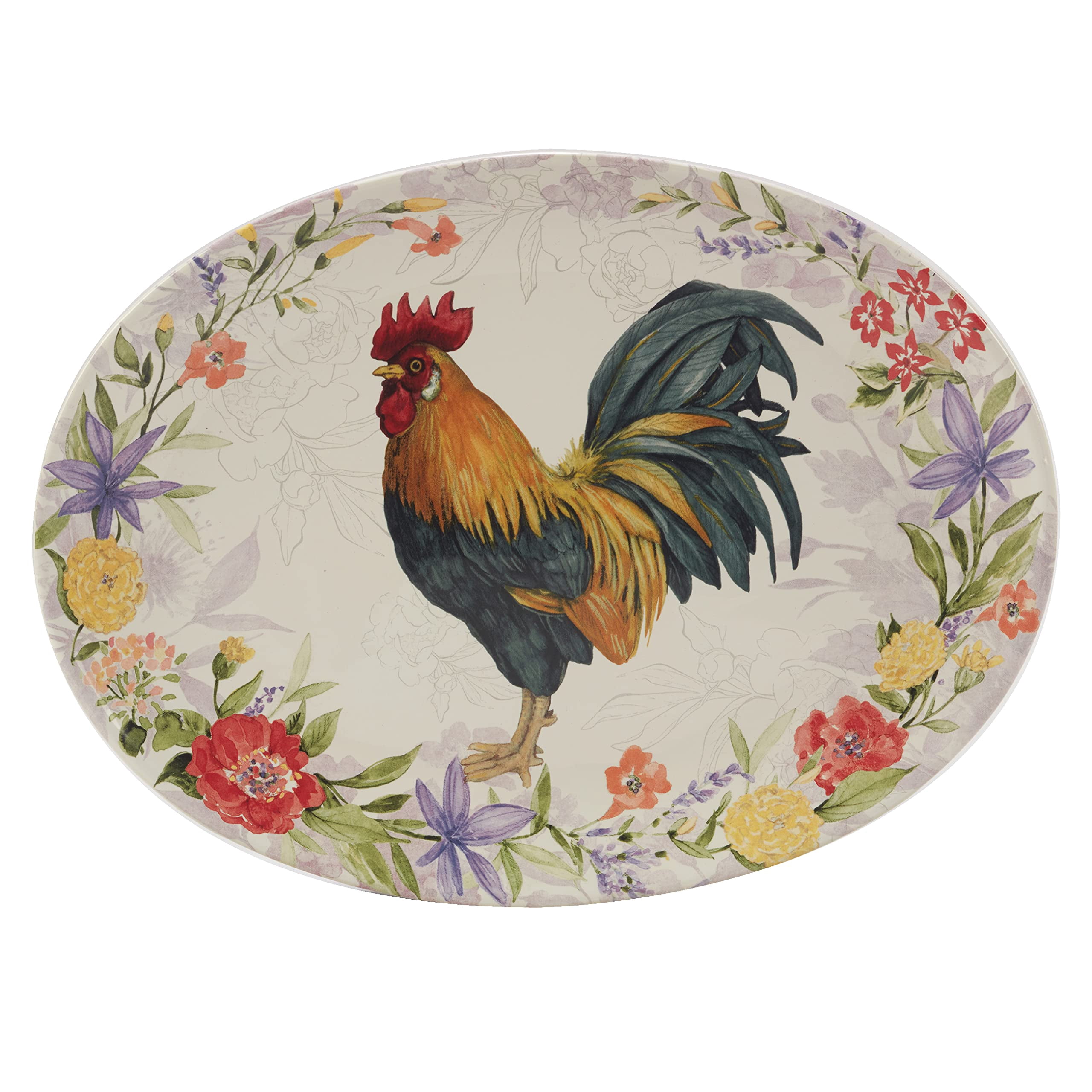 Certified International Floral Rooster Oval Platter 16" x 12 ...