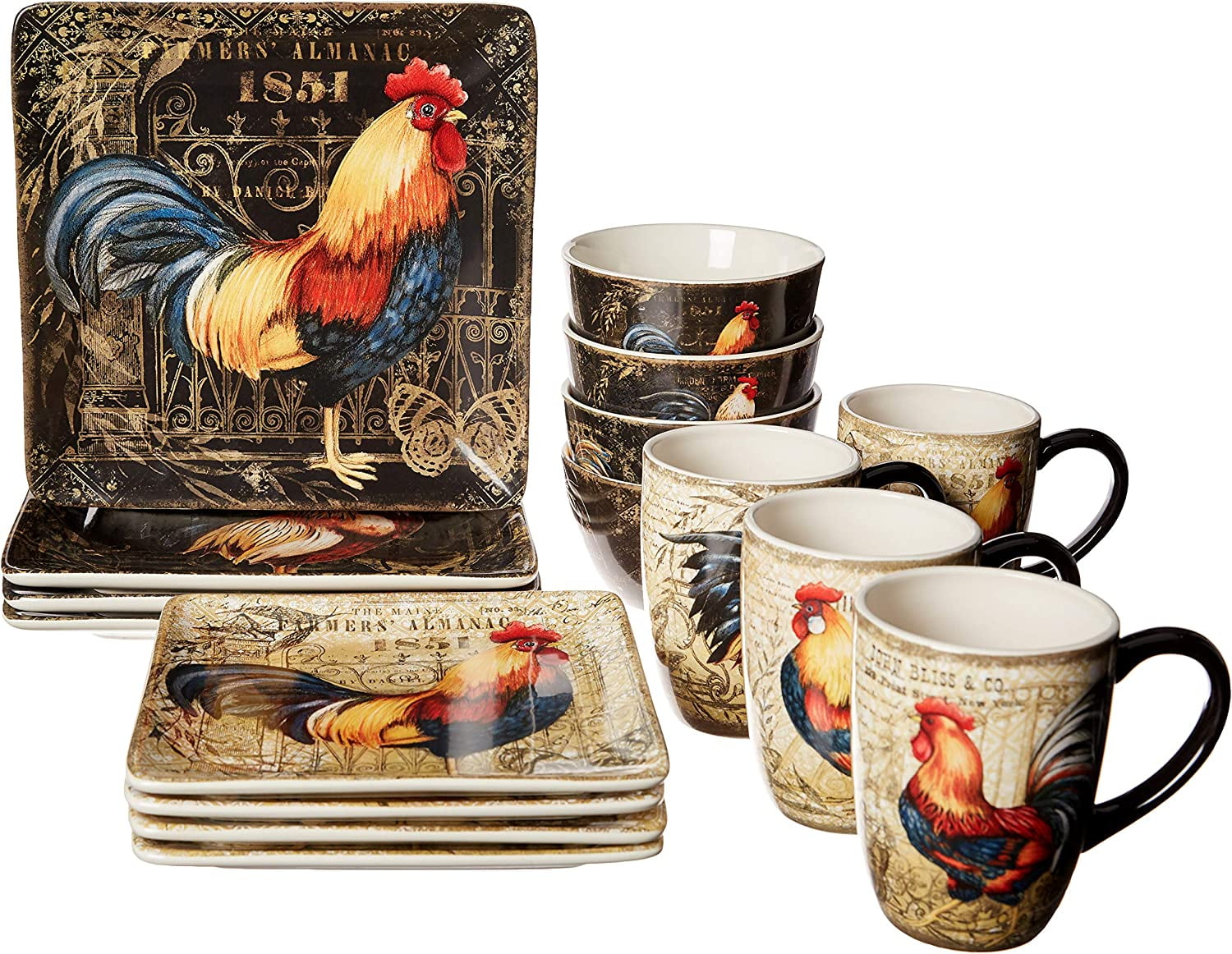 Certified International Gilded Rooster 16 pc Dinnerware Set, Service ...