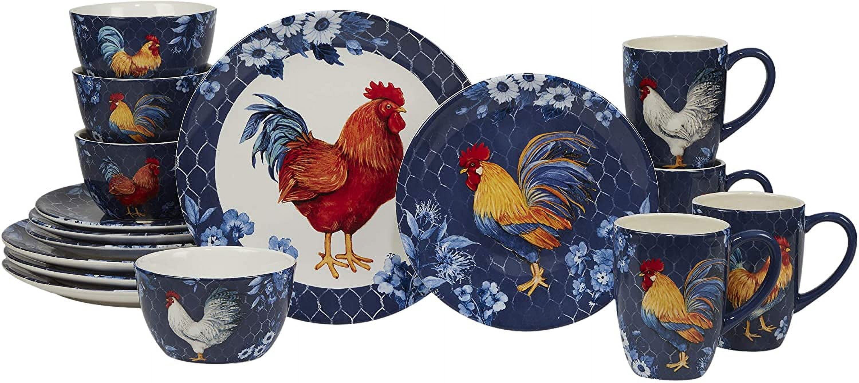 Certified International Indigo Rooster 16 pc Dinnerware Set, Service ...