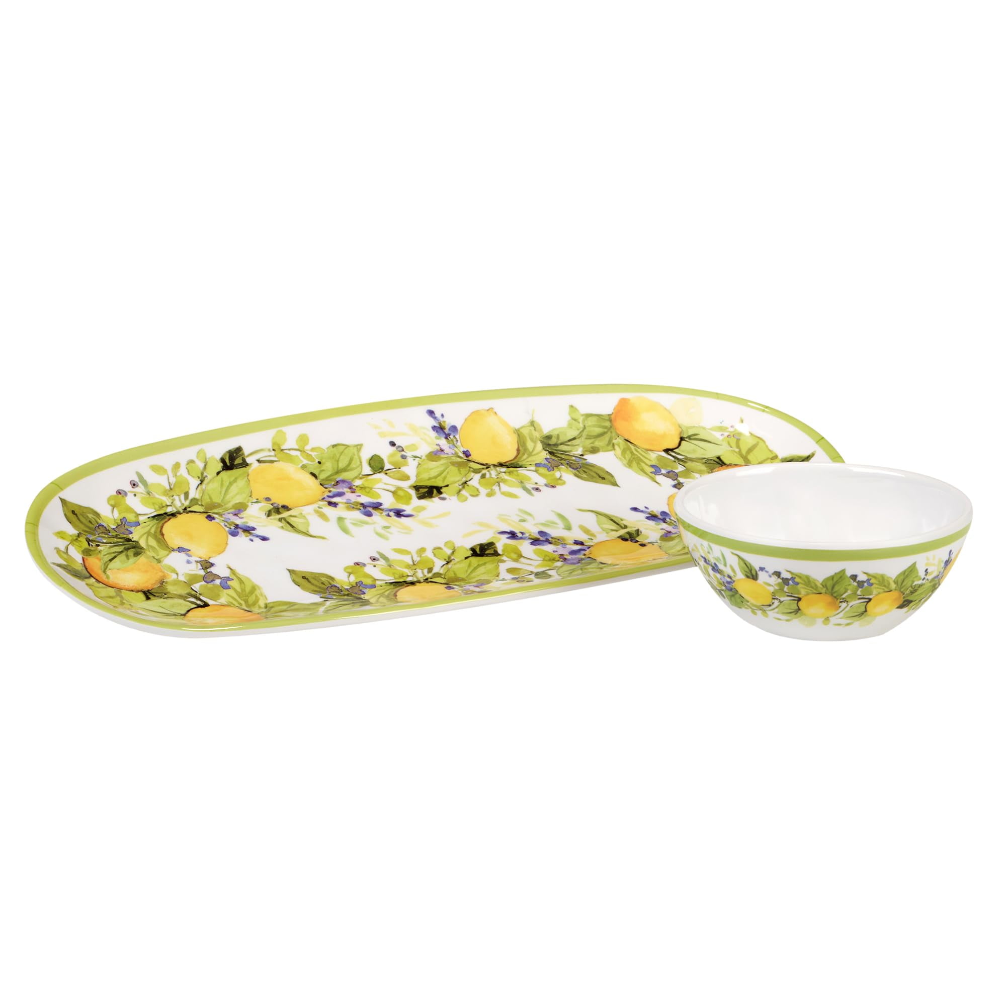 Certified International Lemon Zest Oval Tray with Dip Bowl Set, 15-inch ...