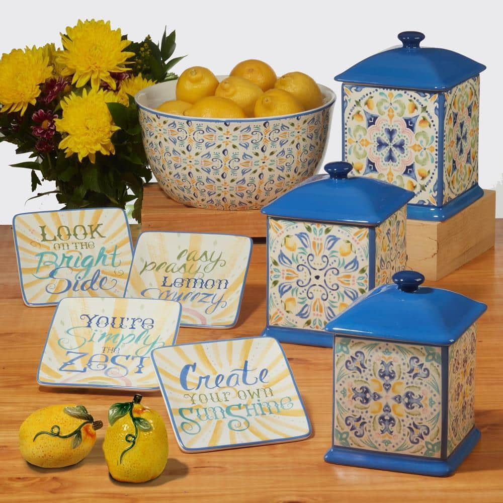 Certified International Lemonade Square 3-Piece Earthenware Canister ...
