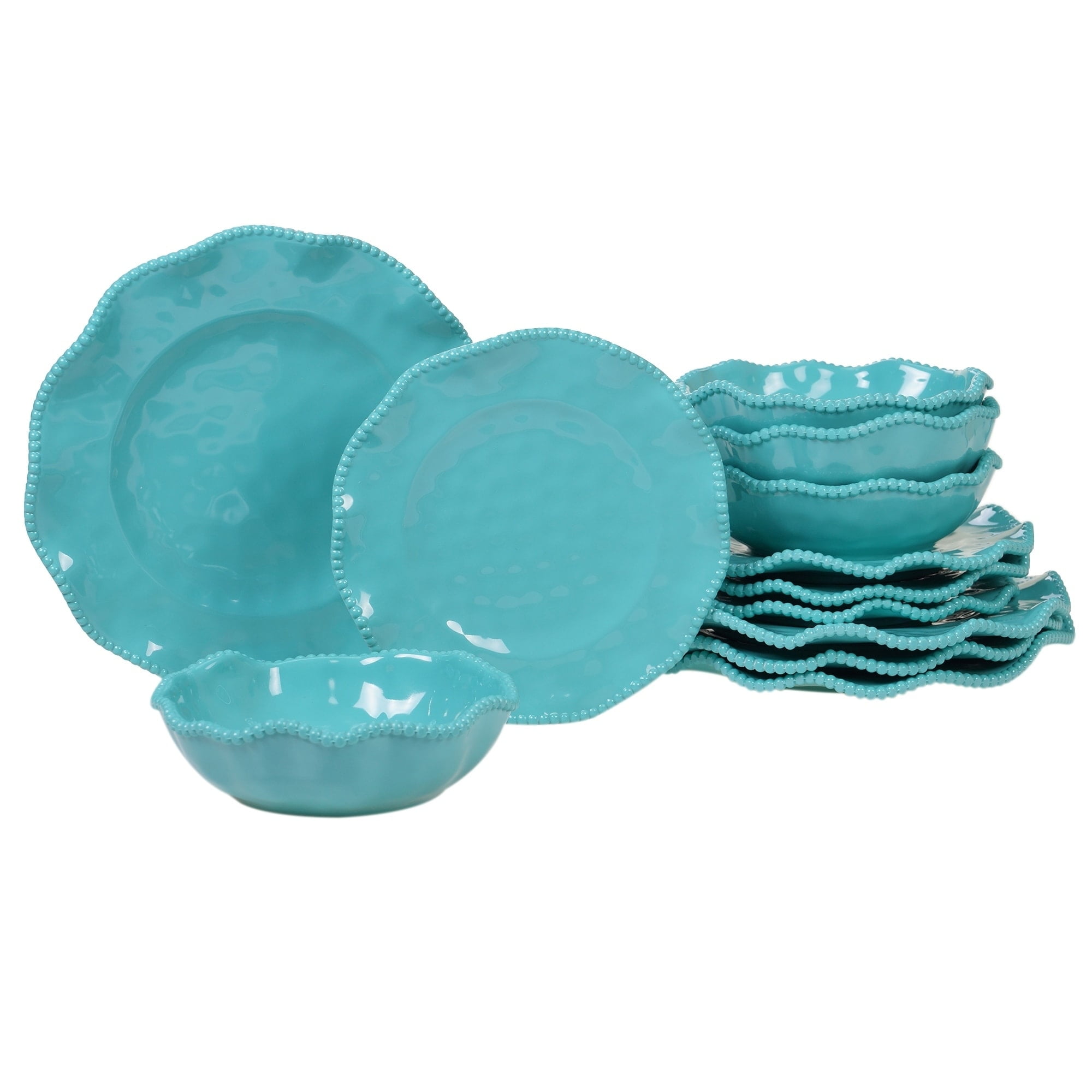 Certified International Perlette 12-piece Blue Dinnerware Set, Melamine, Dishwasher Safe ...