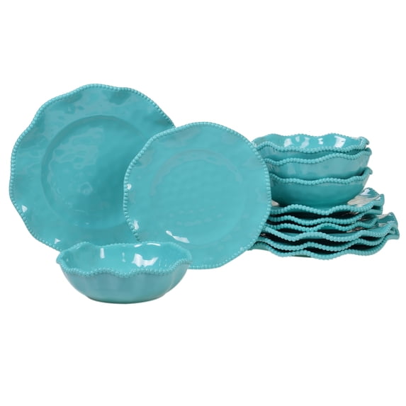 Certified International Perlette 12-piece Blue Dinnerware Set, Melamine ...