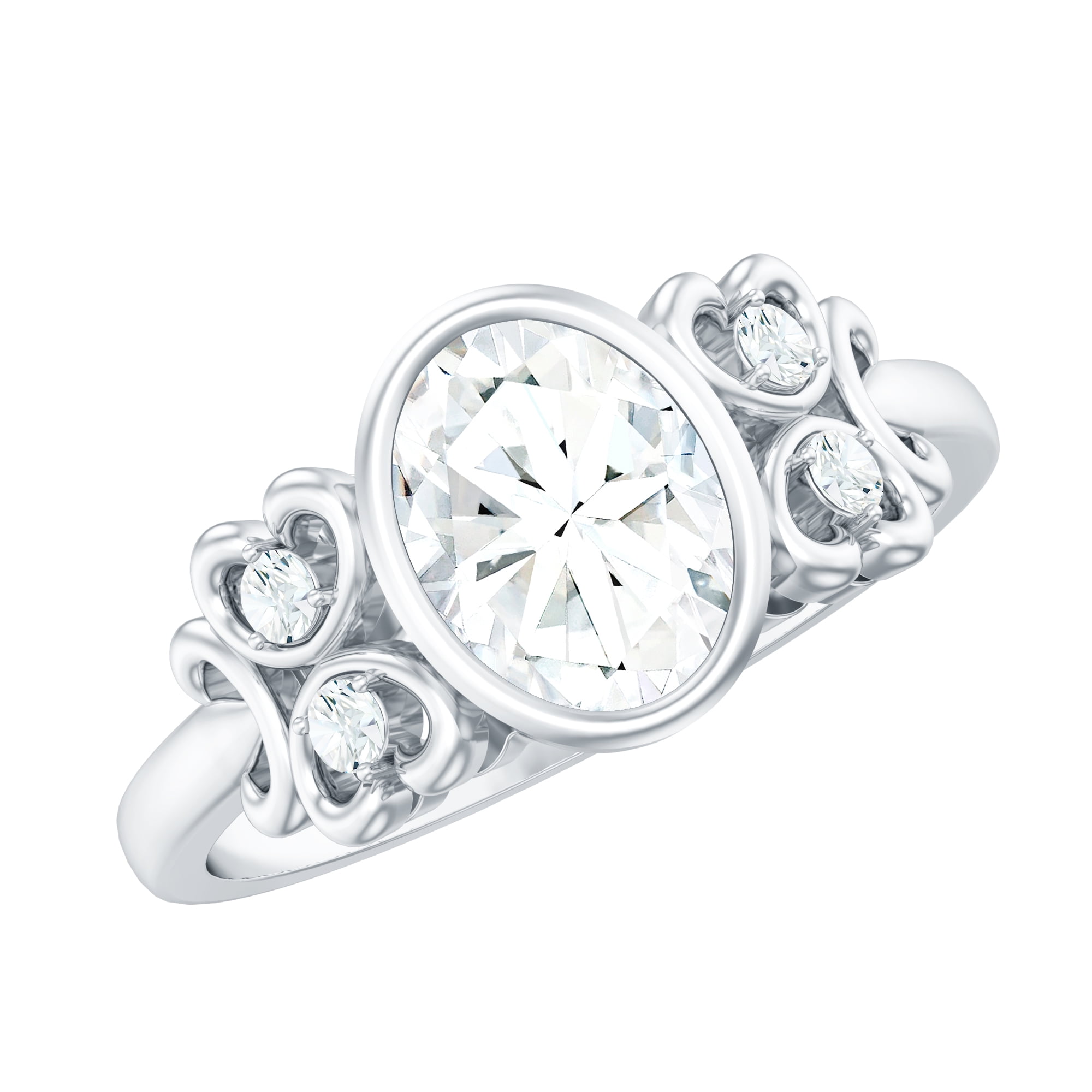 Rosec Jewels Certified Lab Grown Diamond Oval Engagement Ring with Accent - EF-VS Quality, 925 ...