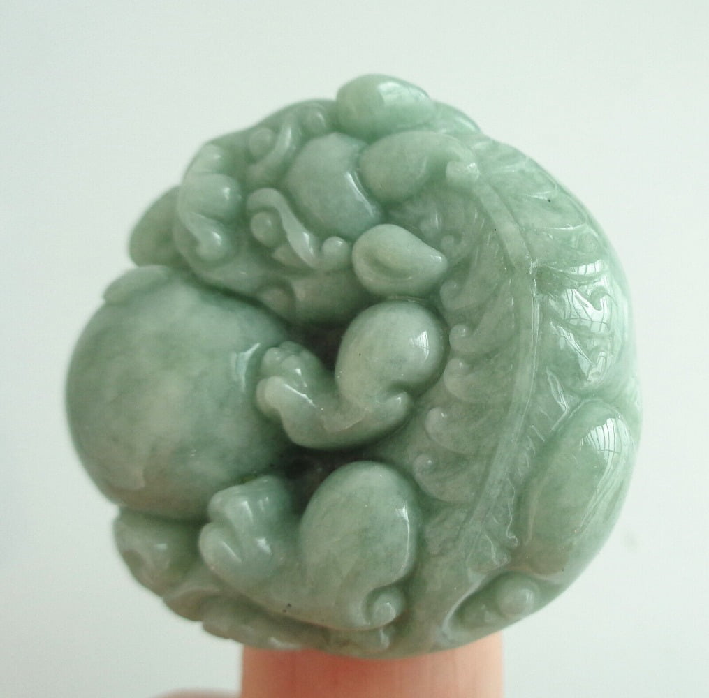 Certified Lavender Green Natural Type A Jade Jadeite Dragon Pi Xiu Ball ...