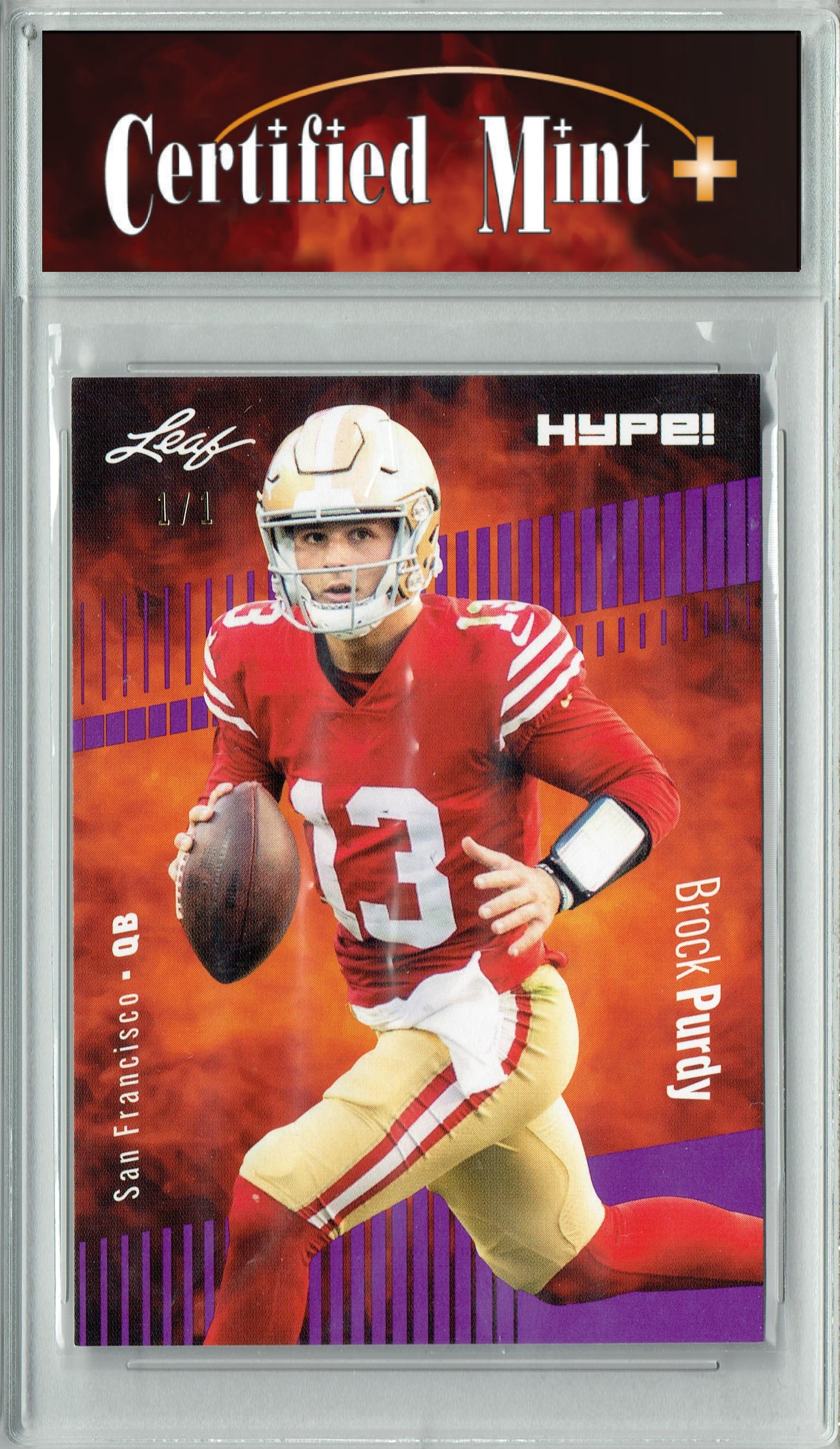 Certified Mint+ Brock Purdy 2023 Leaf HYPE! #105 Purple Blank Back #1/1 ...