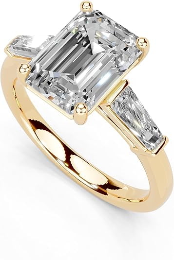 Certified Moissanite Emerald Cut Diamond Ring Engagement Ring Side ...