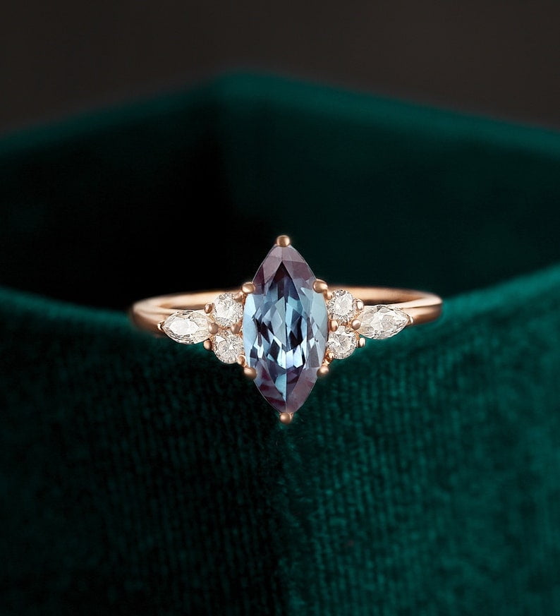 Arenagemsjewellery Marquise Blue Alexandrite Engagement Ring, 4.95 ct ...
