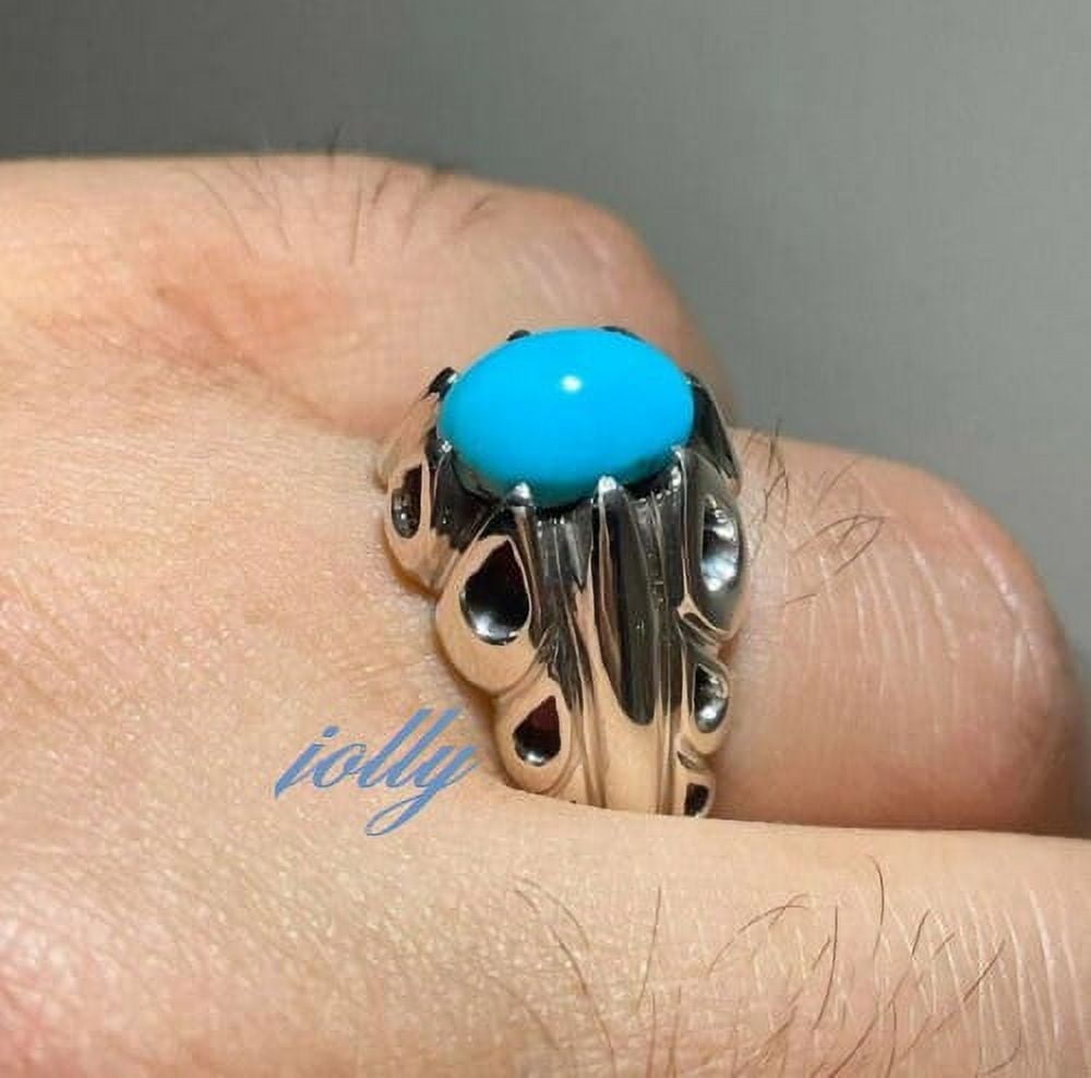Certified Natural Feroza Men's Ring, 925 Sterling Silver Handmade ...