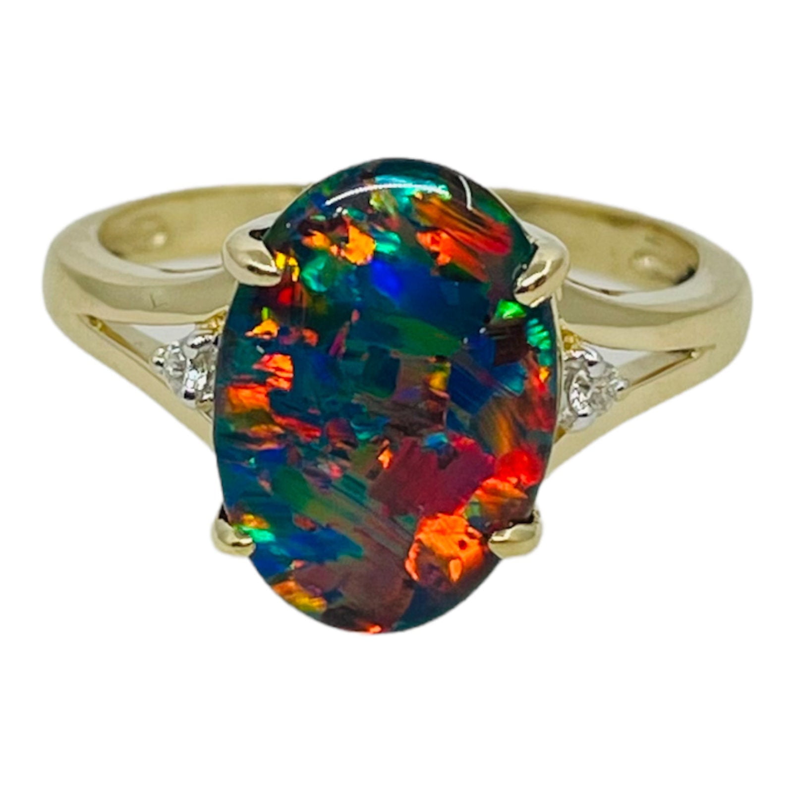 Natural Opal ring 925 Sterling Silver 14K Yellow Gold Filed Ring Black ...
