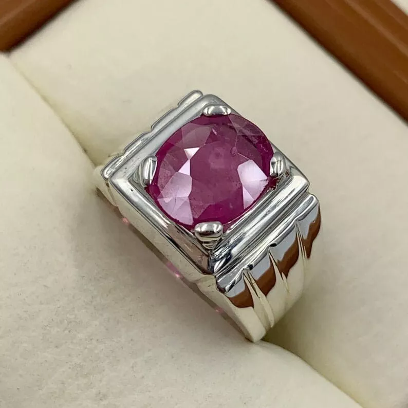 Certified Natural Pink Ruby Ring 925 Sterling Silver Handmade ...