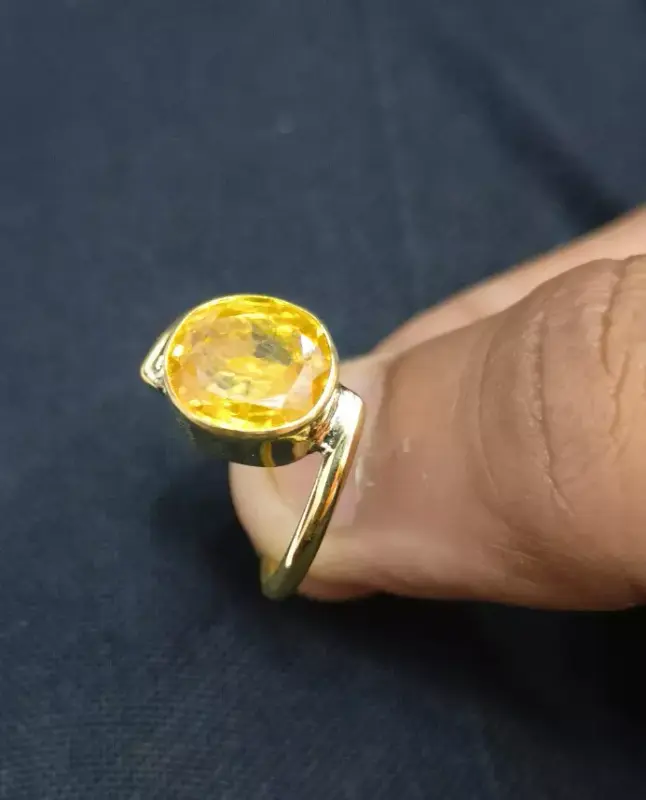 Certified Natural Yellow Sapphire Ring, Pukhraj Astrology Ring, Panchdhatu Adjustable Ring, for ...