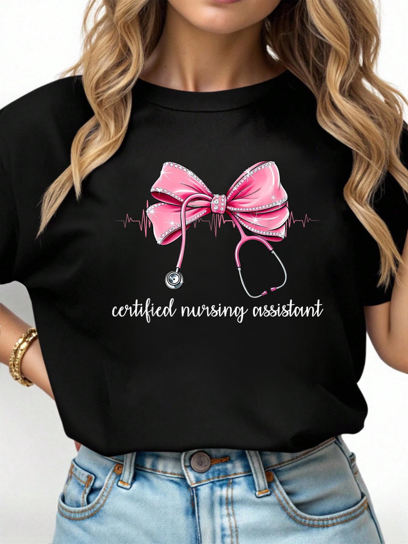 Certified Nursing Assistant CNA Stethoscope Coquette Bow T-Shirt ...