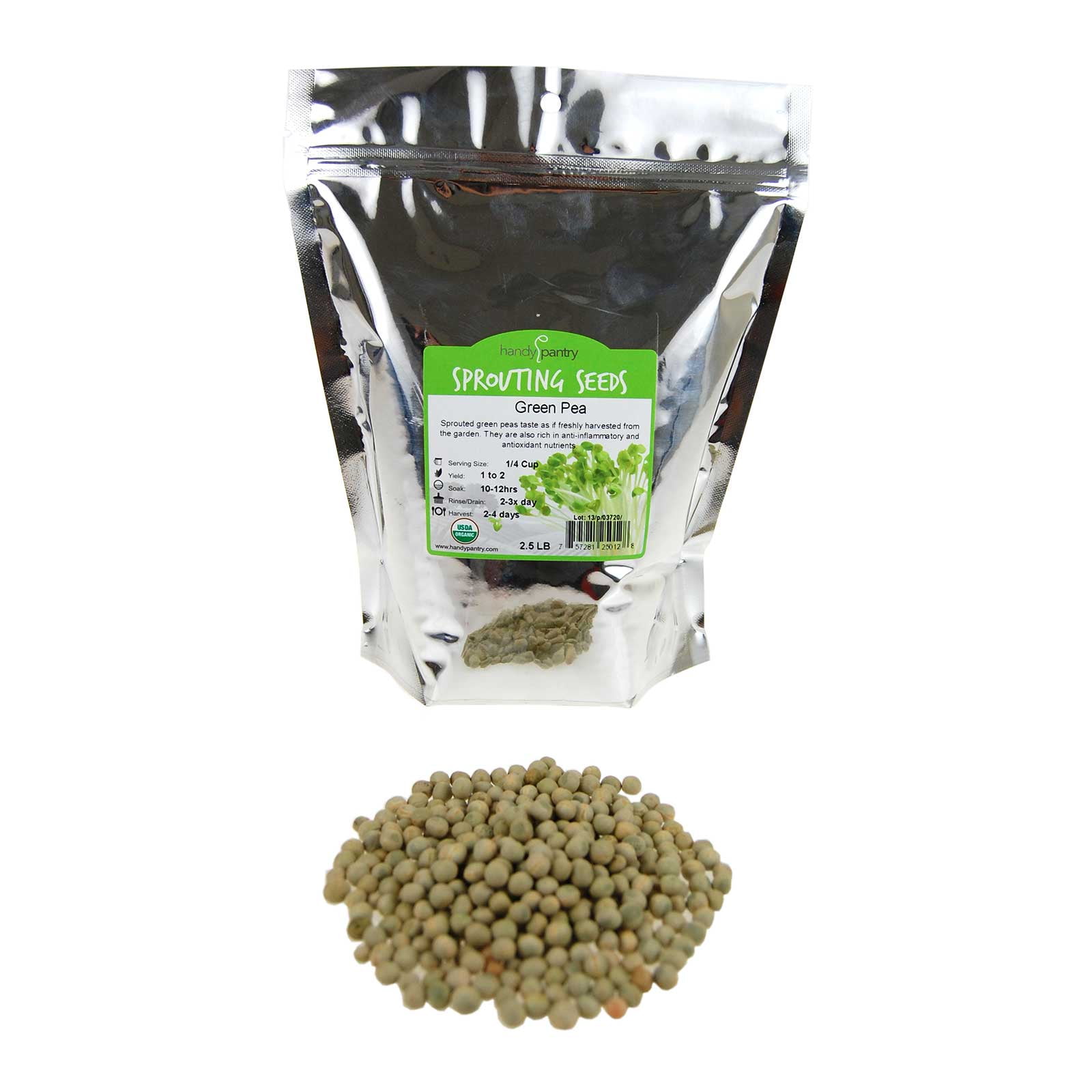 Certified Organic Dried Green Pea Sprouting Seed - 2.5 Lb - Handy ...