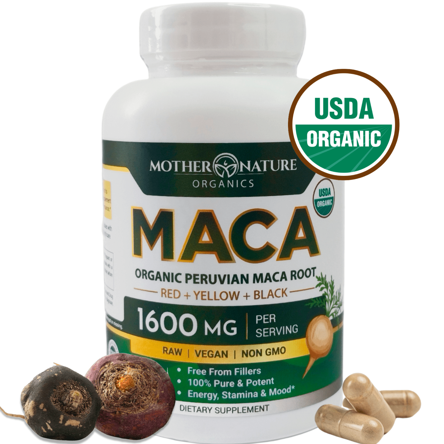 Certified Organic Maca Root Capsules 1600mg - Highest Potency w/Organic ...