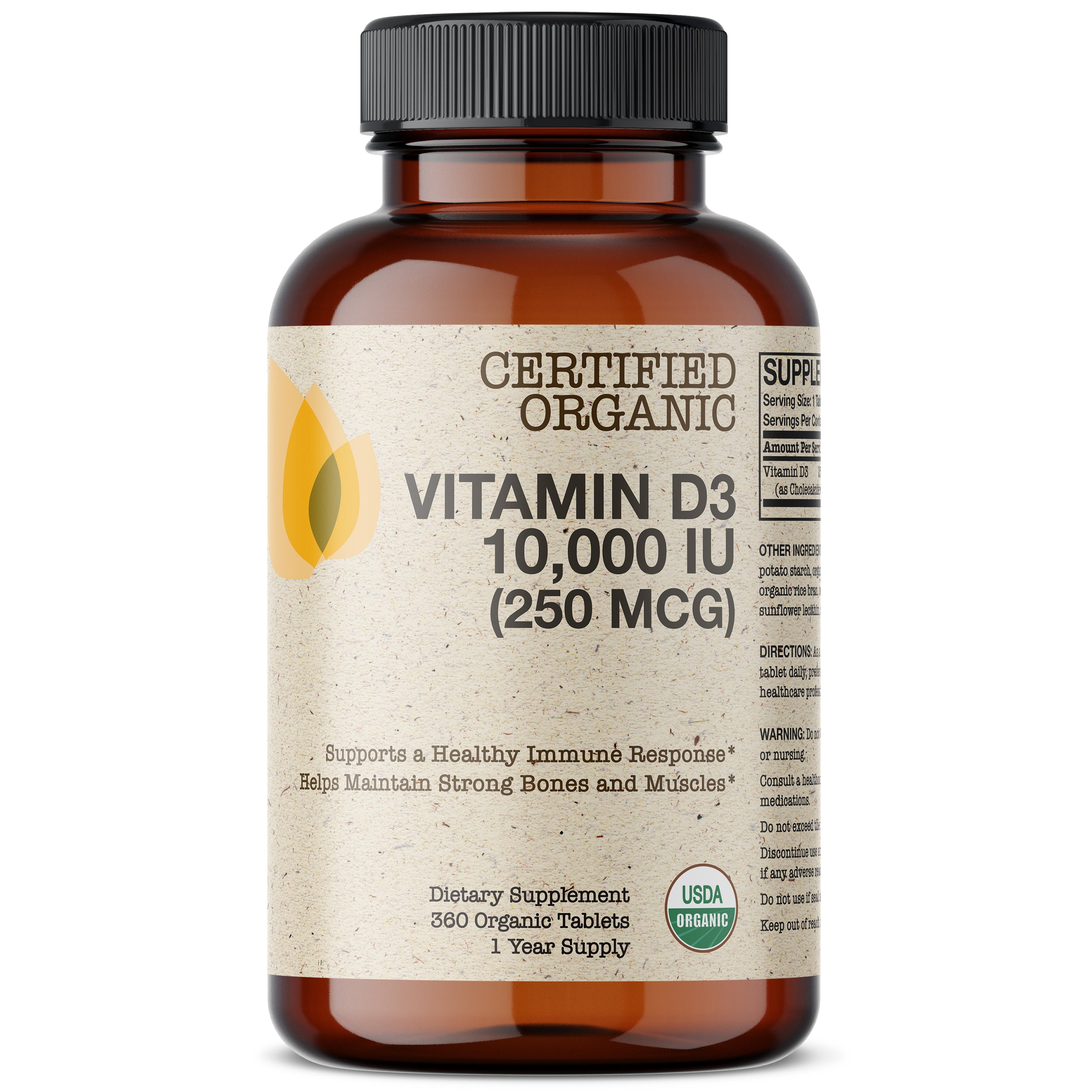 Futurebiotics Certified Organic Vitamin D3 10,000 IU 360 Tablets for ...