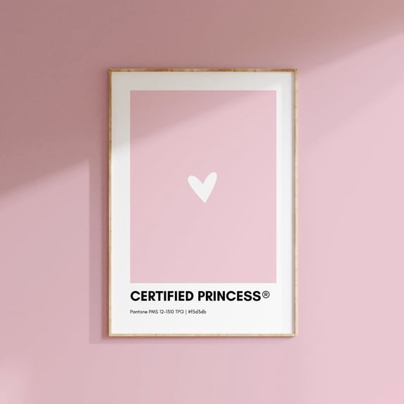 Certified Princess Print Poster, Pink Pantone Poster Print, Pink Wall ...