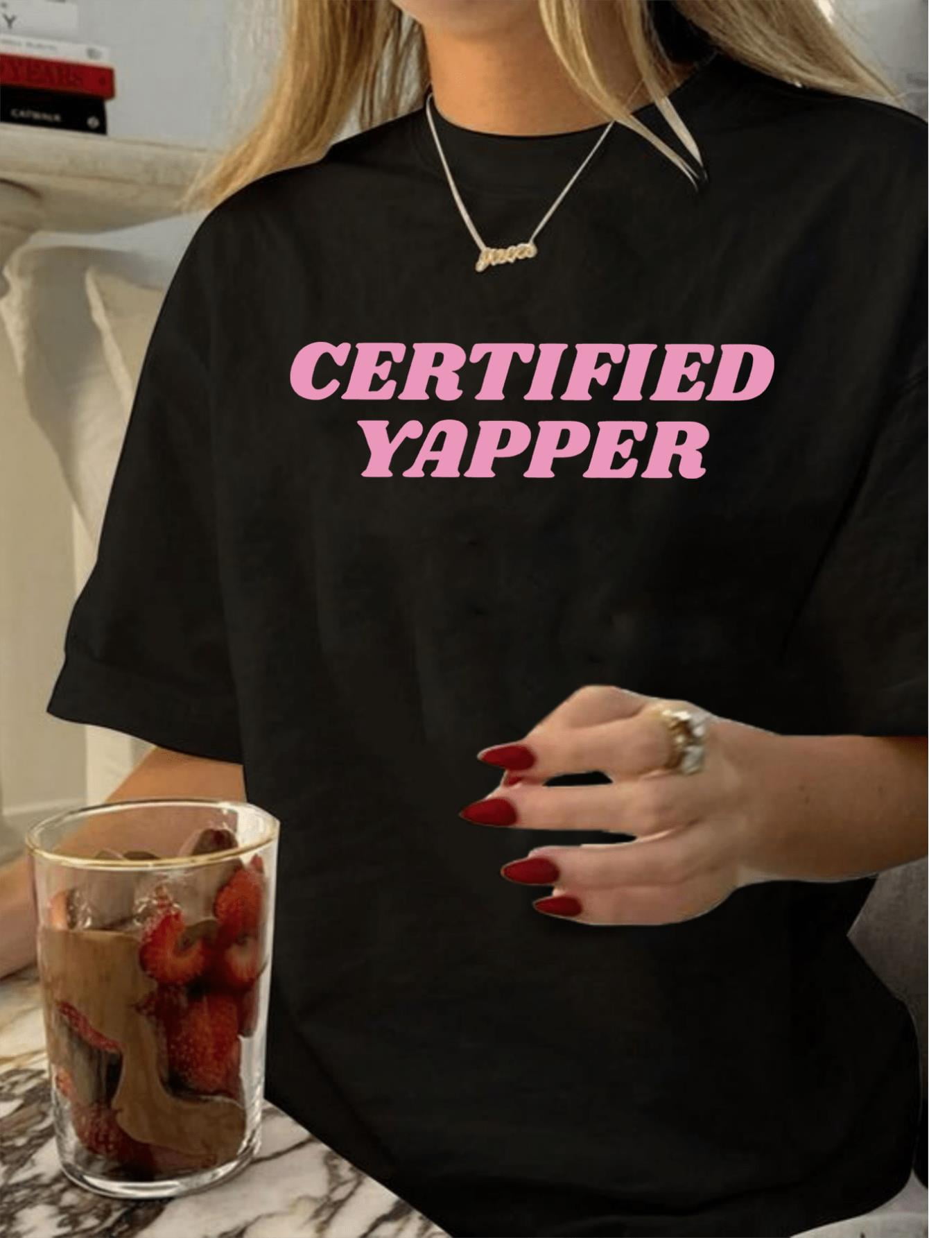 [Certified Yapper, Retro T-Shirt] Certified Yapper Retro Black T-Shirt for Women - 100% ...