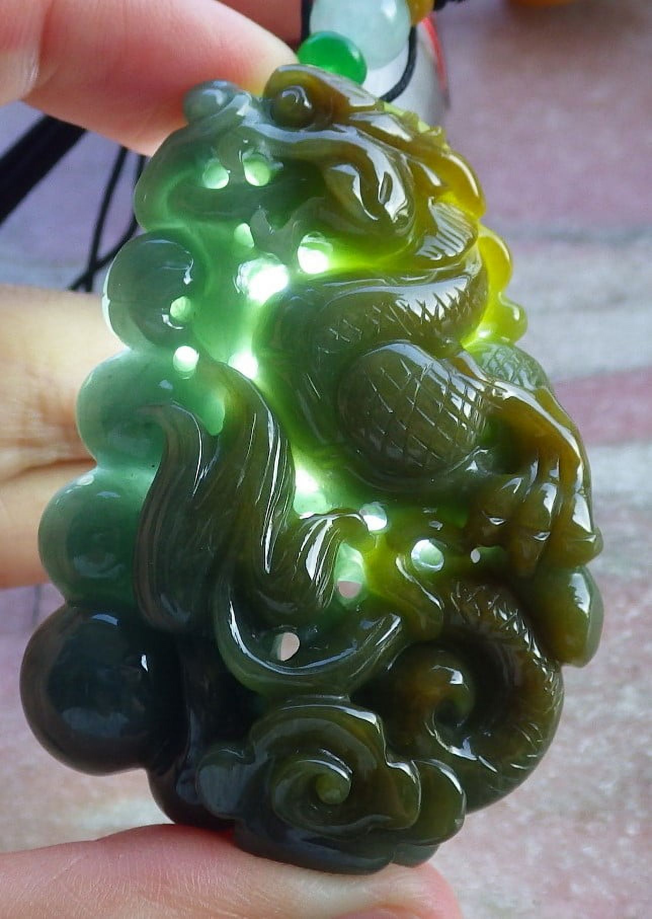 Certified Yellow Green Burma 100% Natural A Jade jadeite Pendant Dragon ...