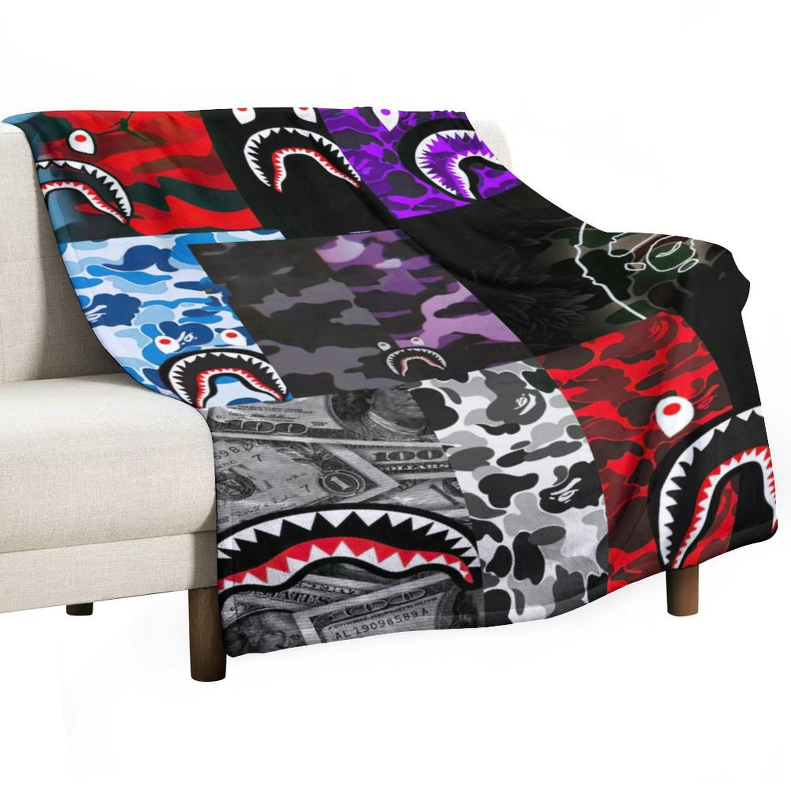 Certoon BAPE Camo Shark Throw Blanket, Flannel Soft Cozy Fluffy Blanket ...